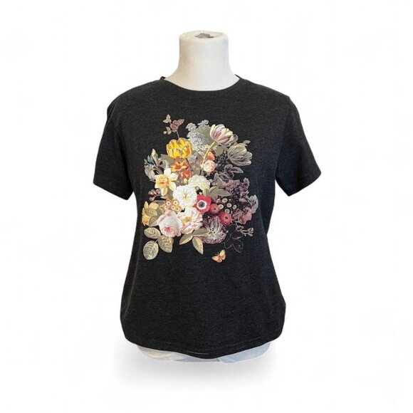 Mighty Fine | Tops | Mighty Fine Graphic Tee Floral Butterfly Dark Gray ...